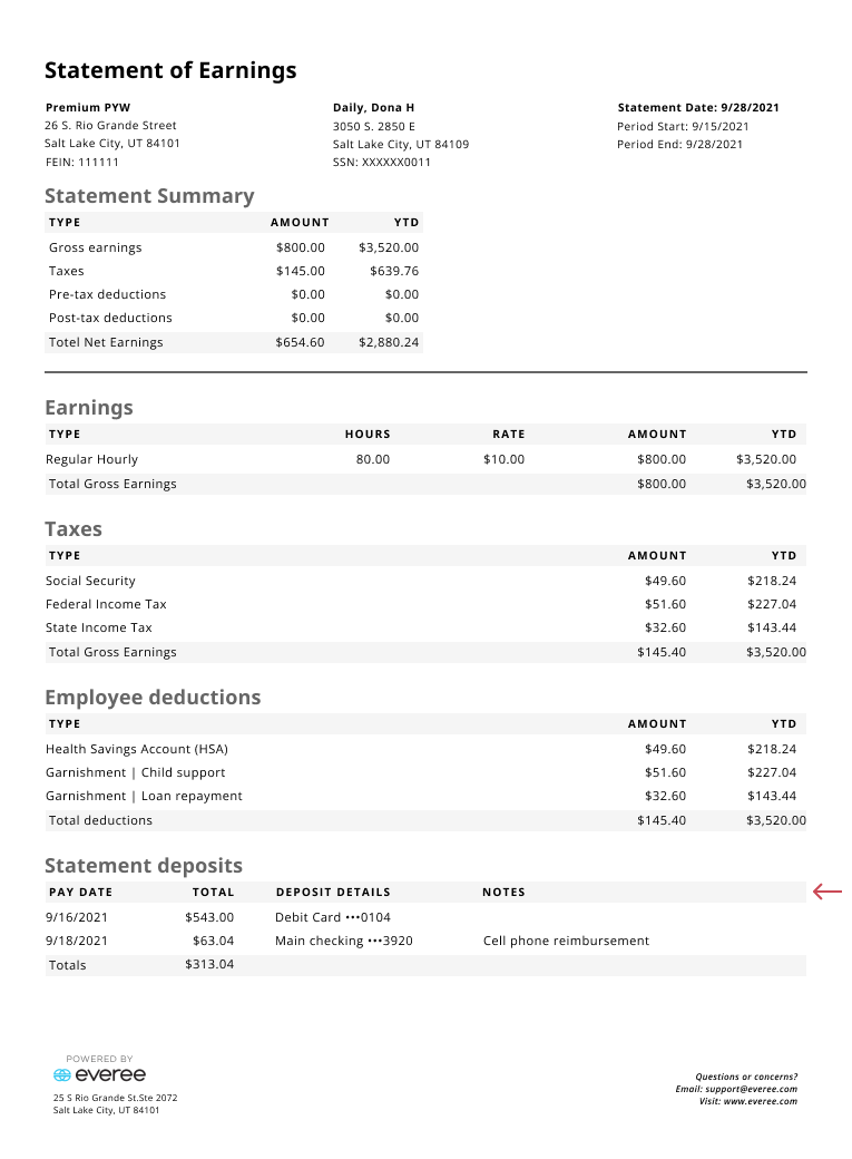 Adding notes to the paystub