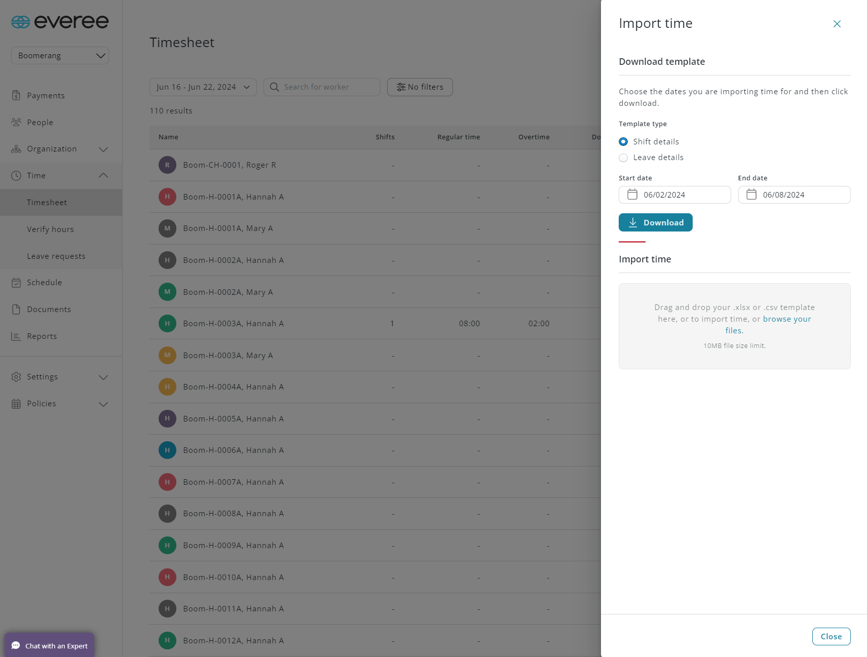 Time and leave/time off upload