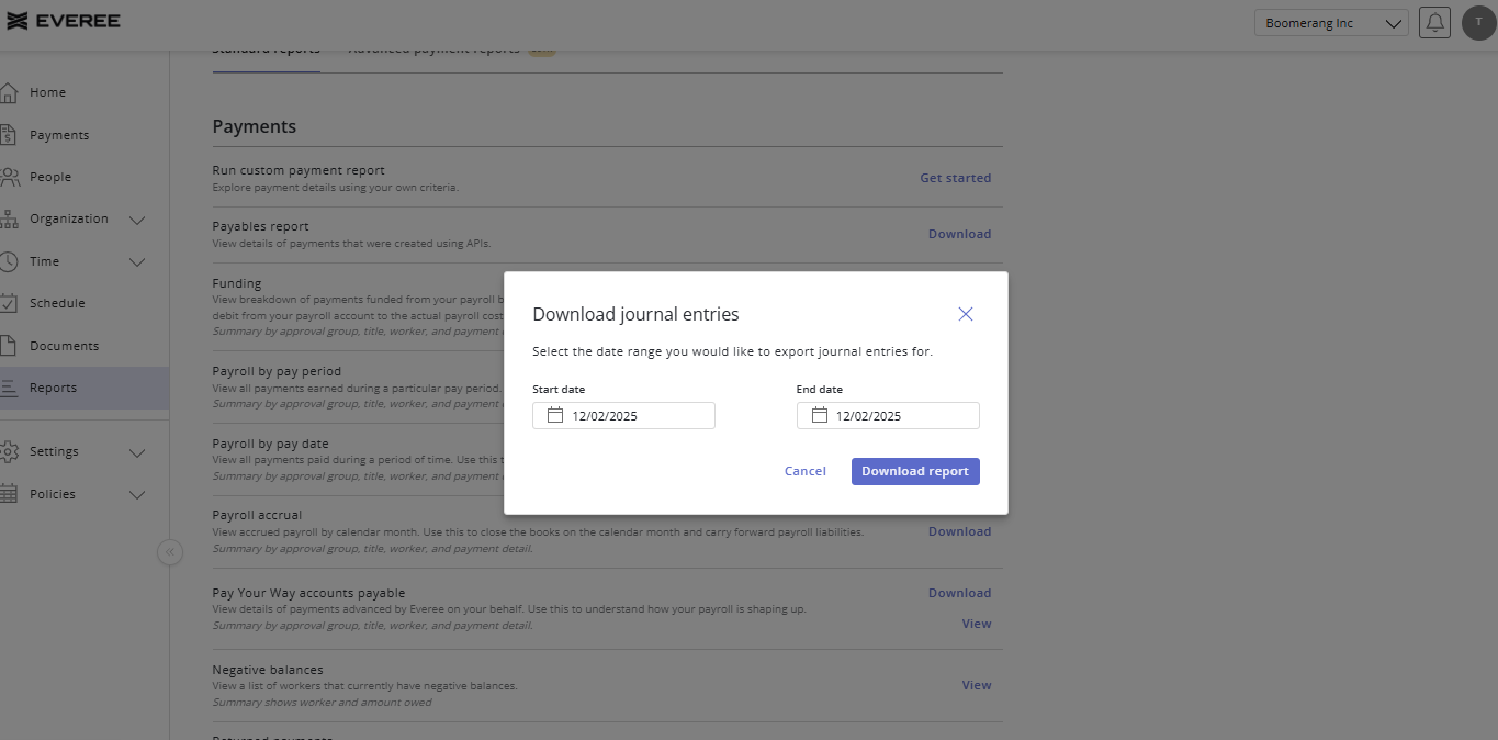 How to export journal entries